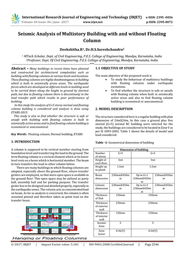 Seismic Analysis of Multistory Building with and without Floating Column | PDF