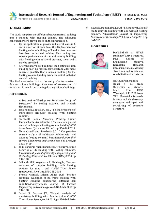 Seismic Analysis of Multistory Building with and without Floating Column | PDF