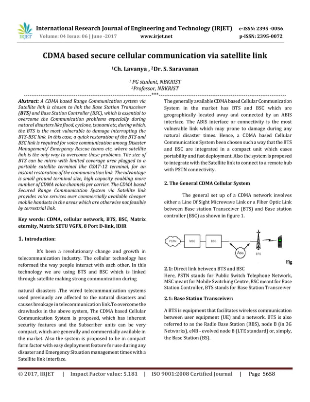 CDMA Based Secure Cellular Communication via Satellite Link | PDF | Free Download