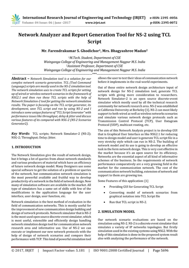 Network Analyzer and Report Generation Tool for NS-2 using TCL Script | PDF