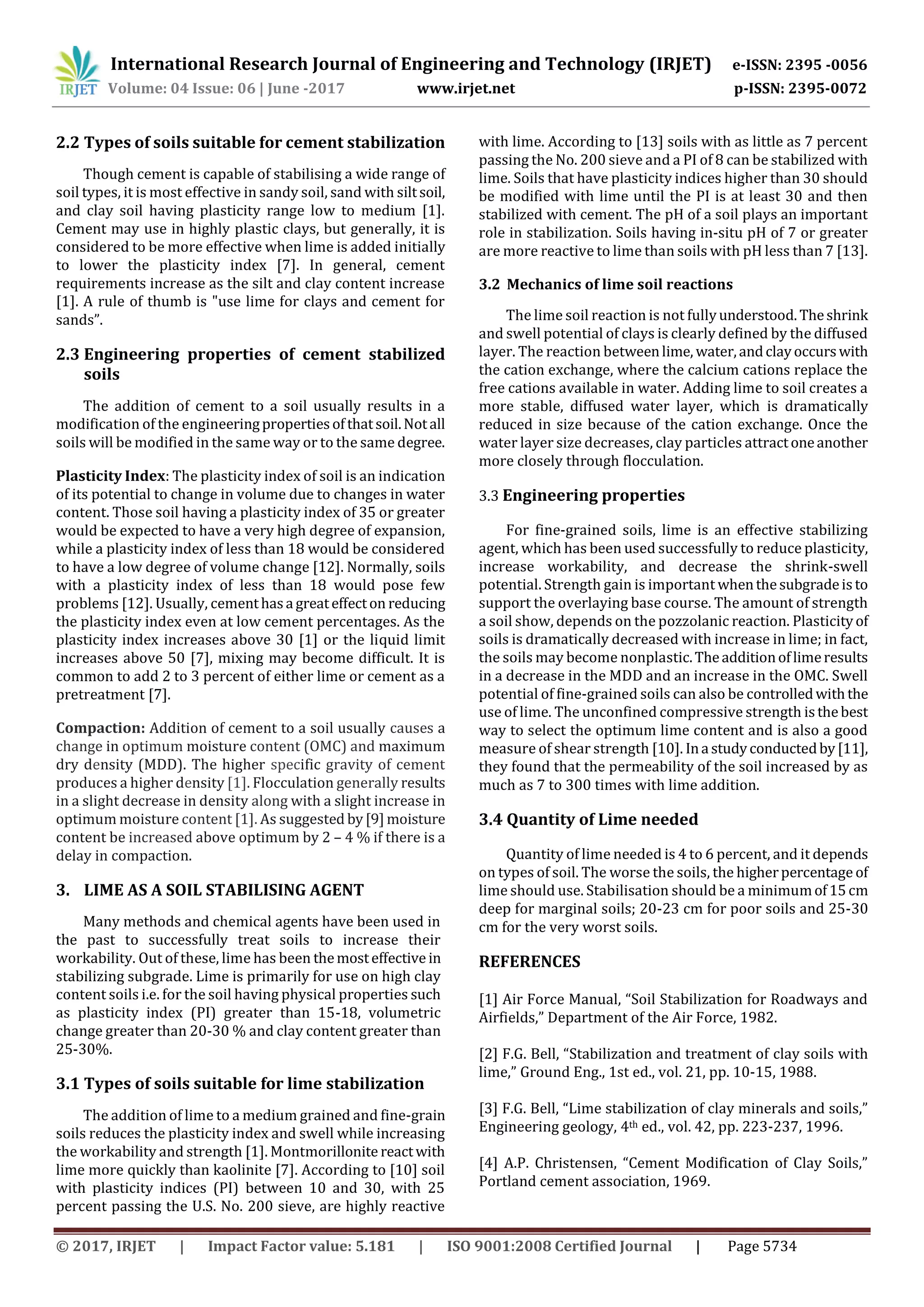 Stabilisation of Pavement Subgrade Soil using Lime and Cement: Review | PDF