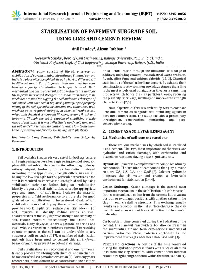 Stabilisation of Pavement Subgrade Soil using Lime and Cement: Review | PDF