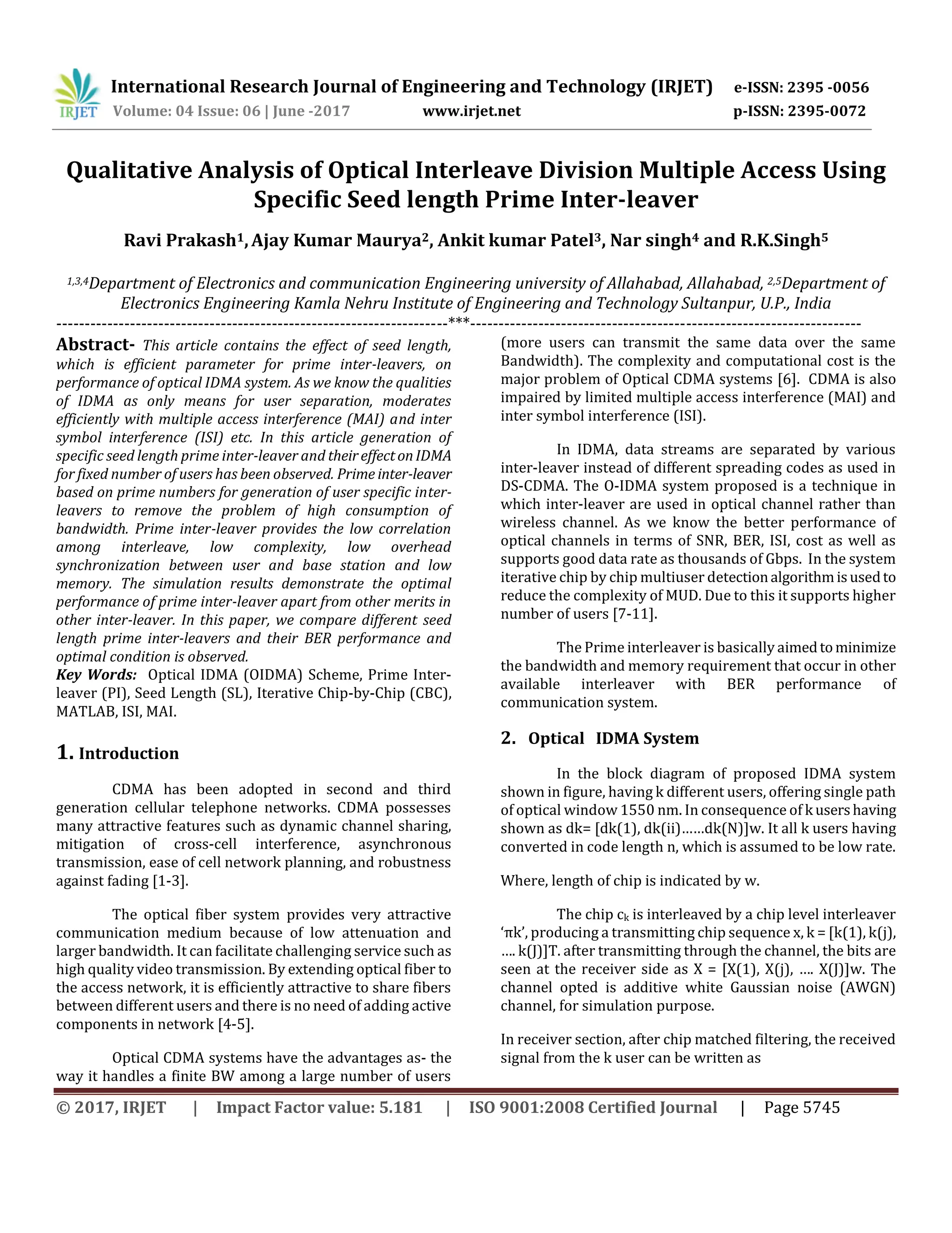 Qualitative Analysis of Optical Interleave Division Multiple Access ...