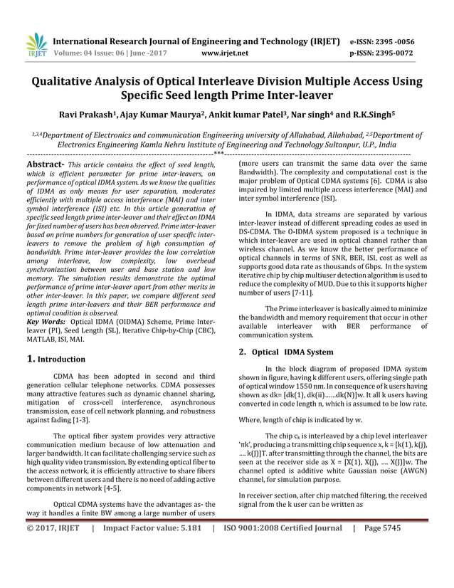Qualitative Analysis of Optical Interleave Division Multiple Access using Specific Seed Length ...