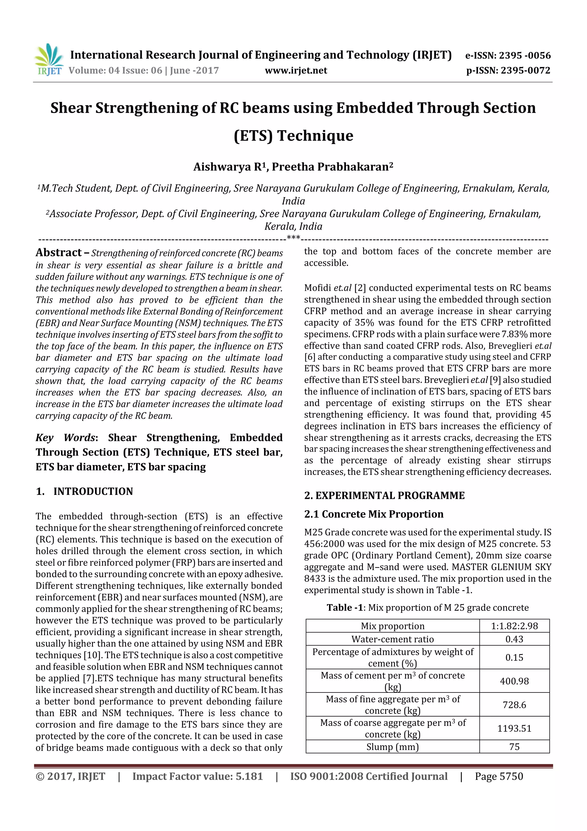 Shear Strengthening of RC Beams using Embedded Through Section (ETS ...