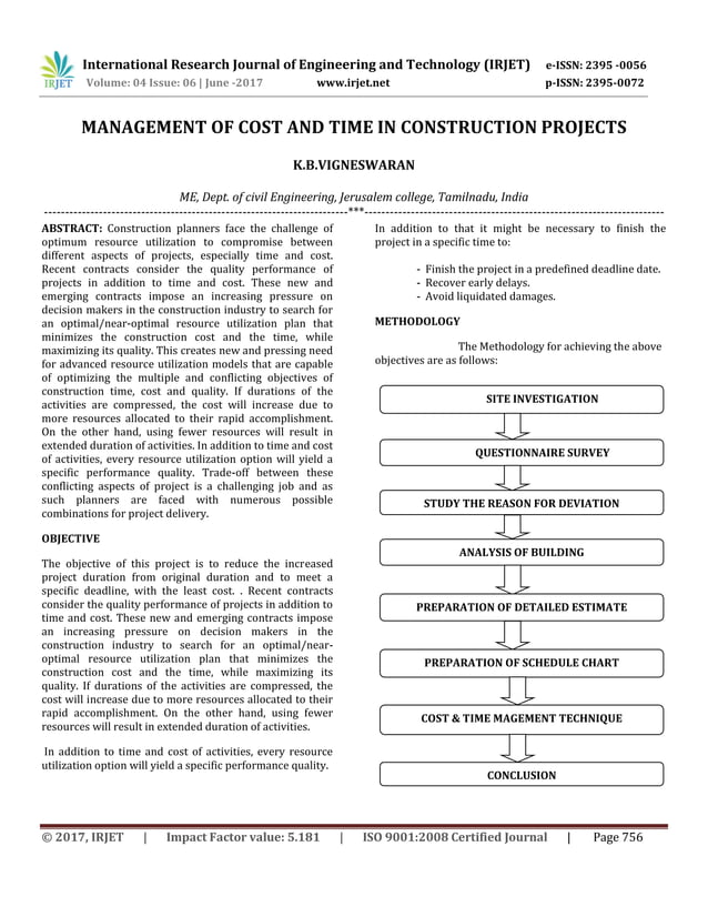 Management of Cost and Time in Construction Projects | PDF