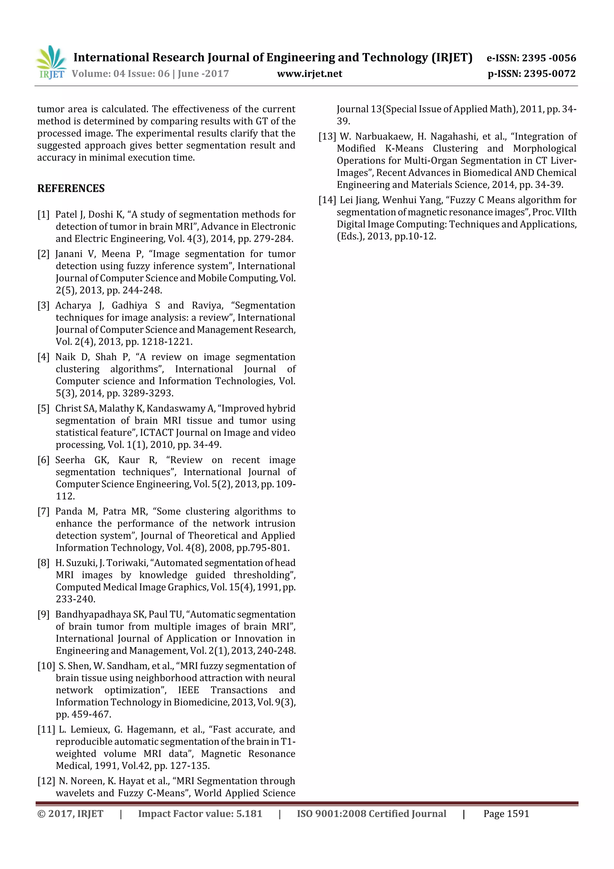 Brain Tumor Detection using Clustering Algorithms in MRI Images | PDF