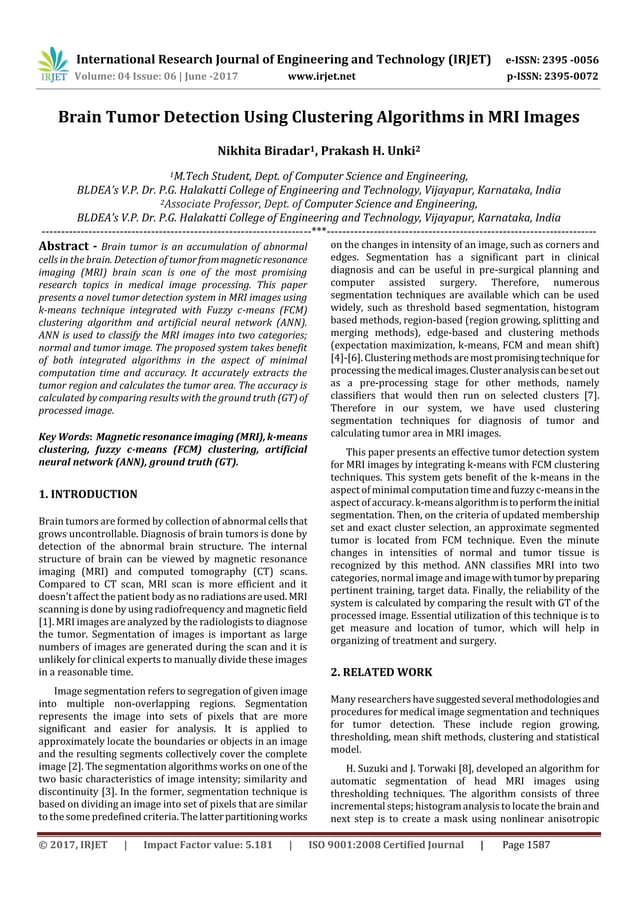 Brain Tumor Detection Using Clustering Algorithms In Mri Images Pdf