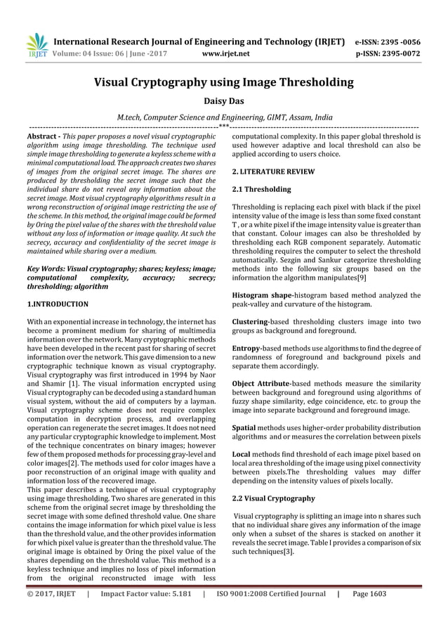 Visual Cryptography Using Image Thresholding Pdf 