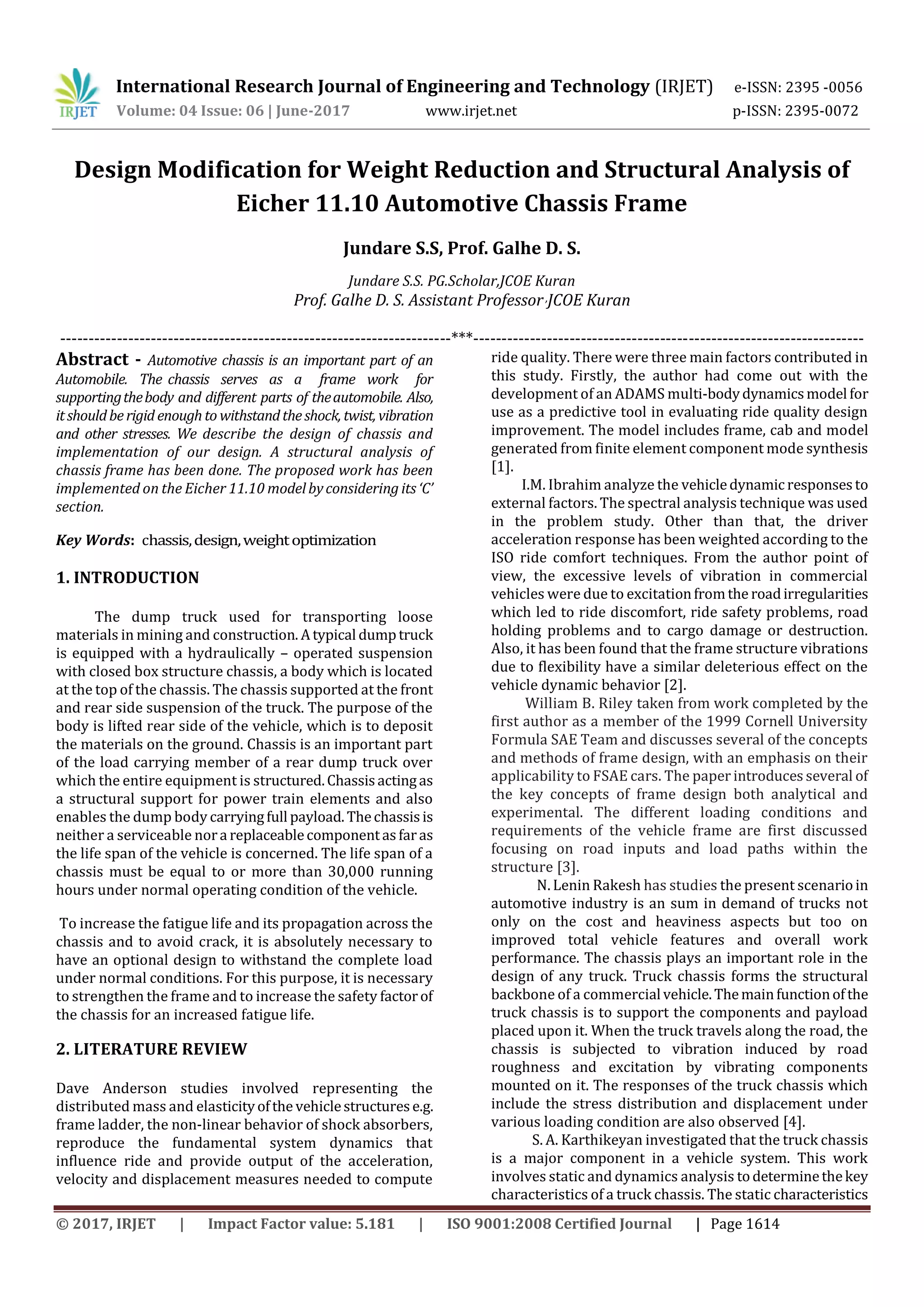 Design Modification for Weight Reduction and Structural Analysis of ...