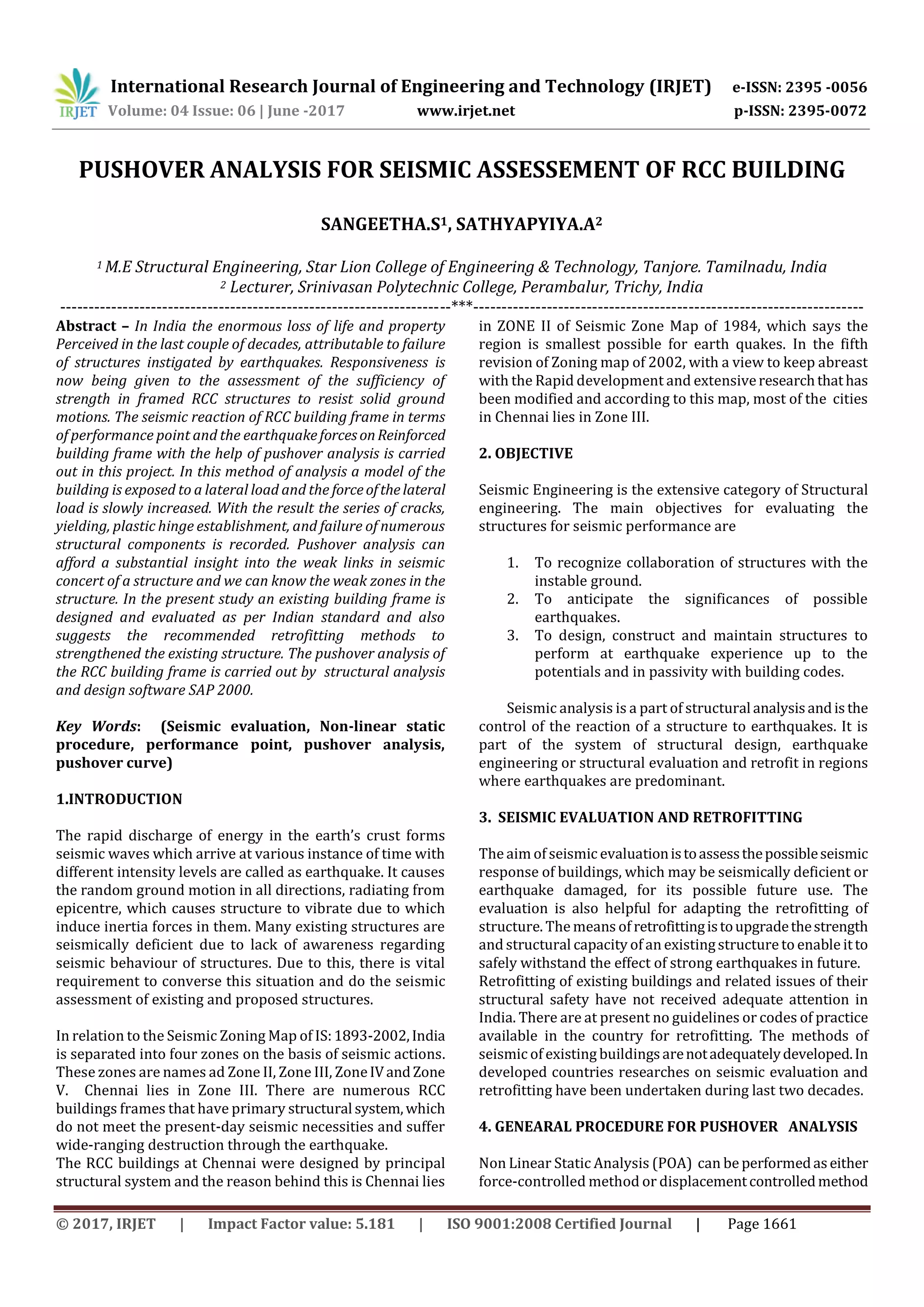 Pushover Analysis for Seismic Assessement of RCC Building | PDF