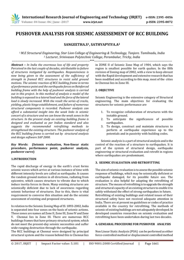 Pushover Analysis for Seismic Assessement of RCC Building | PDF