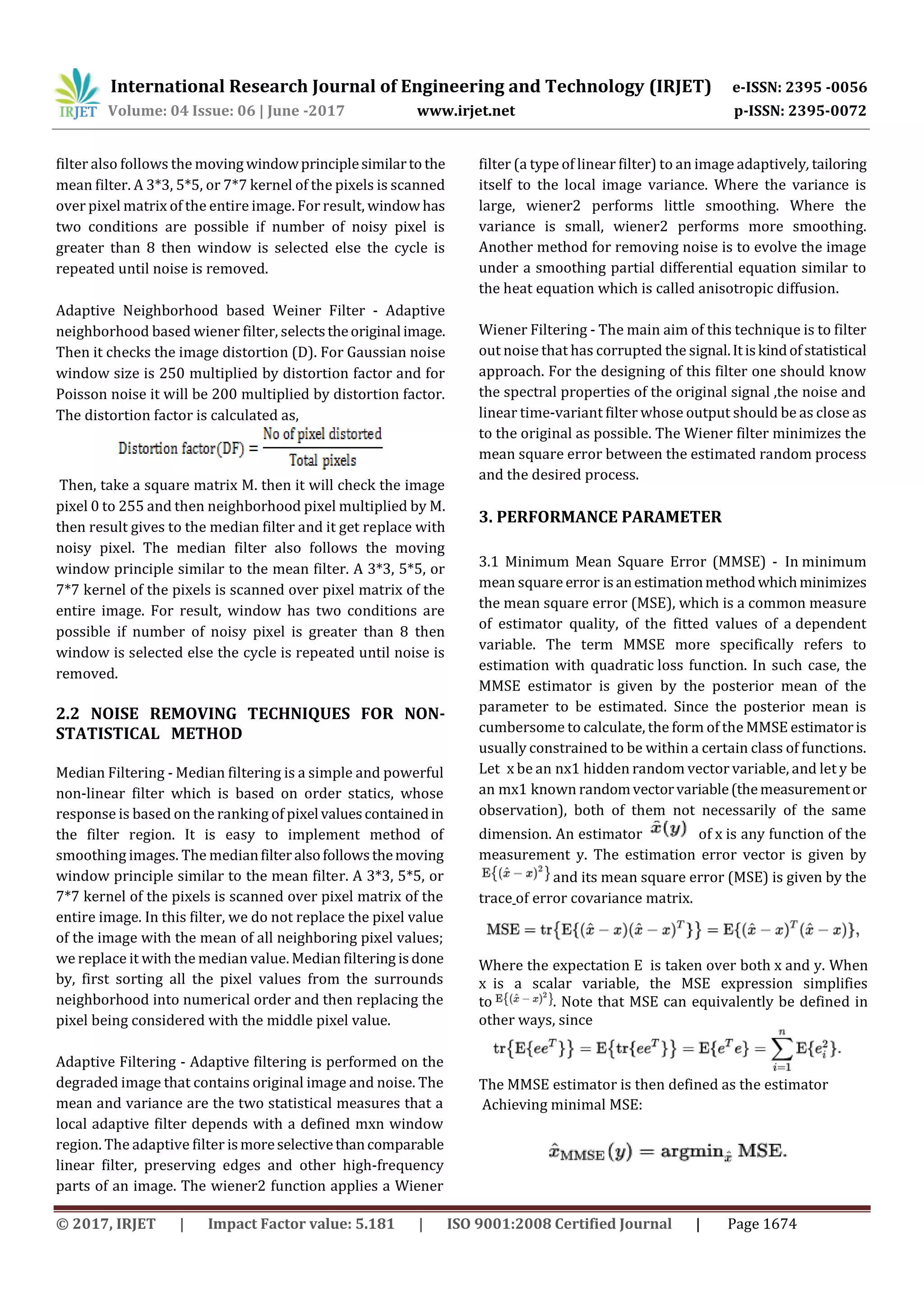 Image Denoising using Statistical and Non Statistical Method | PDF