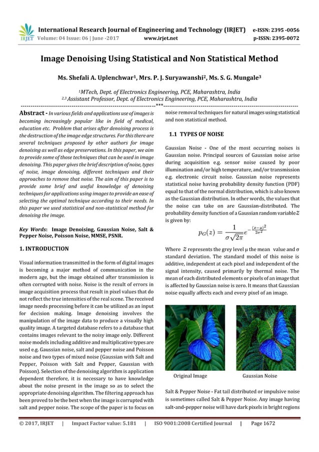 Image Denoising using Statistical and Non Statistical Method | PDF