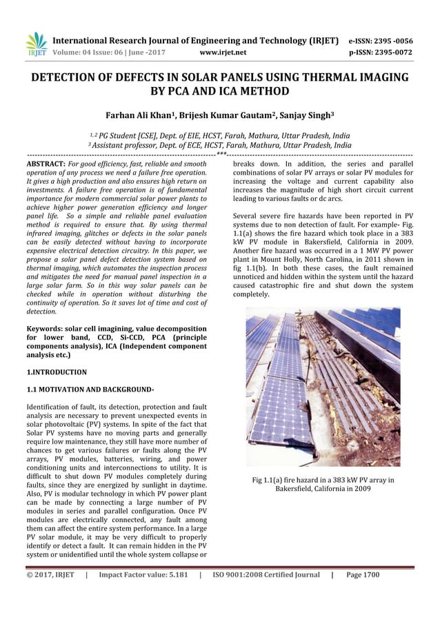 Detection of Defects in Solar Panels using Thermal Imaging by PCA and ...