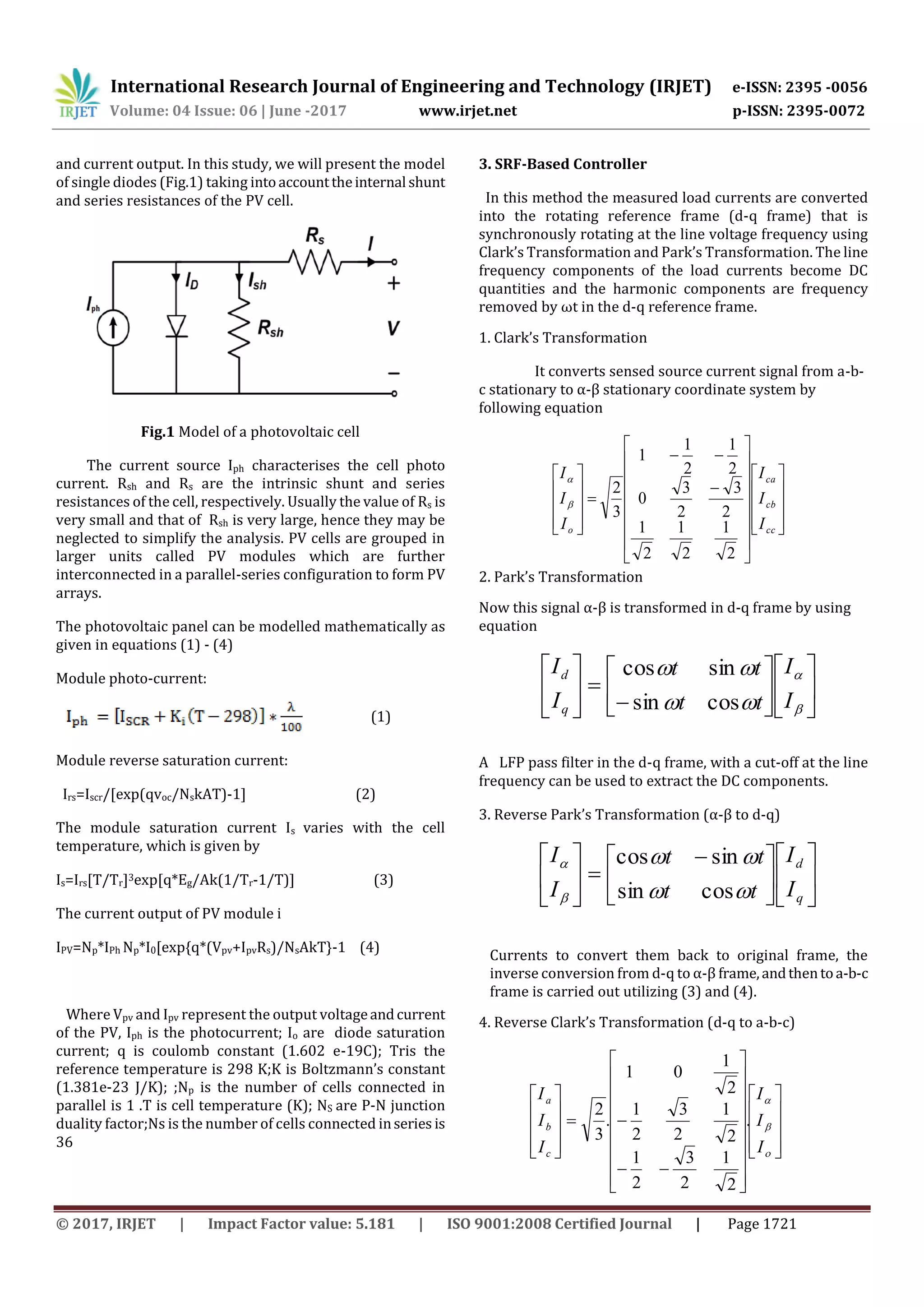 Dc Ac Inverter Using Srf Hysteresis Current Controller For Interfacing Photo Voltaic Source Pdf