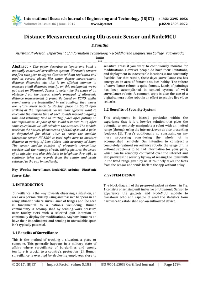 Distance Measurement Using Ultrasonic Sensor and Nodemcu | PDF