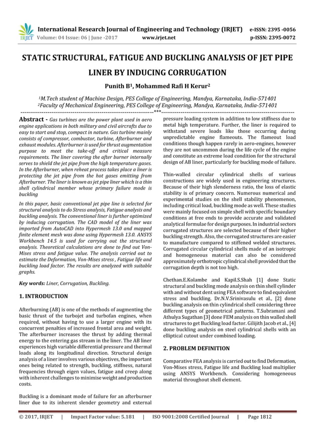 Static Structural, Fatigue and Buckling Analysis of Jet Pipe Liner by Inducing Corrugation | PDF