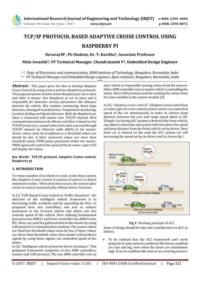 TCP/IP Protocol Based Adaptive Cruise Control using Raspberry Pi | PDF