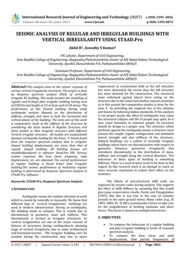 Seismic Analysis of Regular and Irregular Buildings with Vertical ...