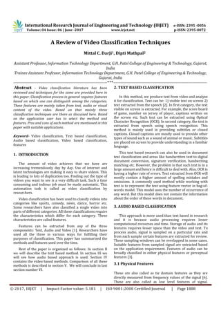 A Review of Video Classification Techniques | PDF