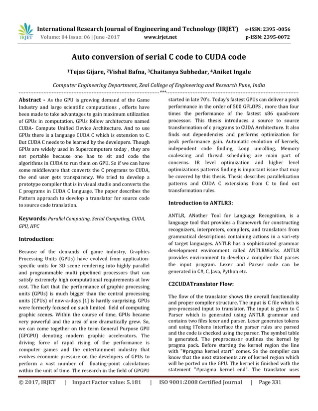 Auto conversion of serial C code to CUDA code | PDF