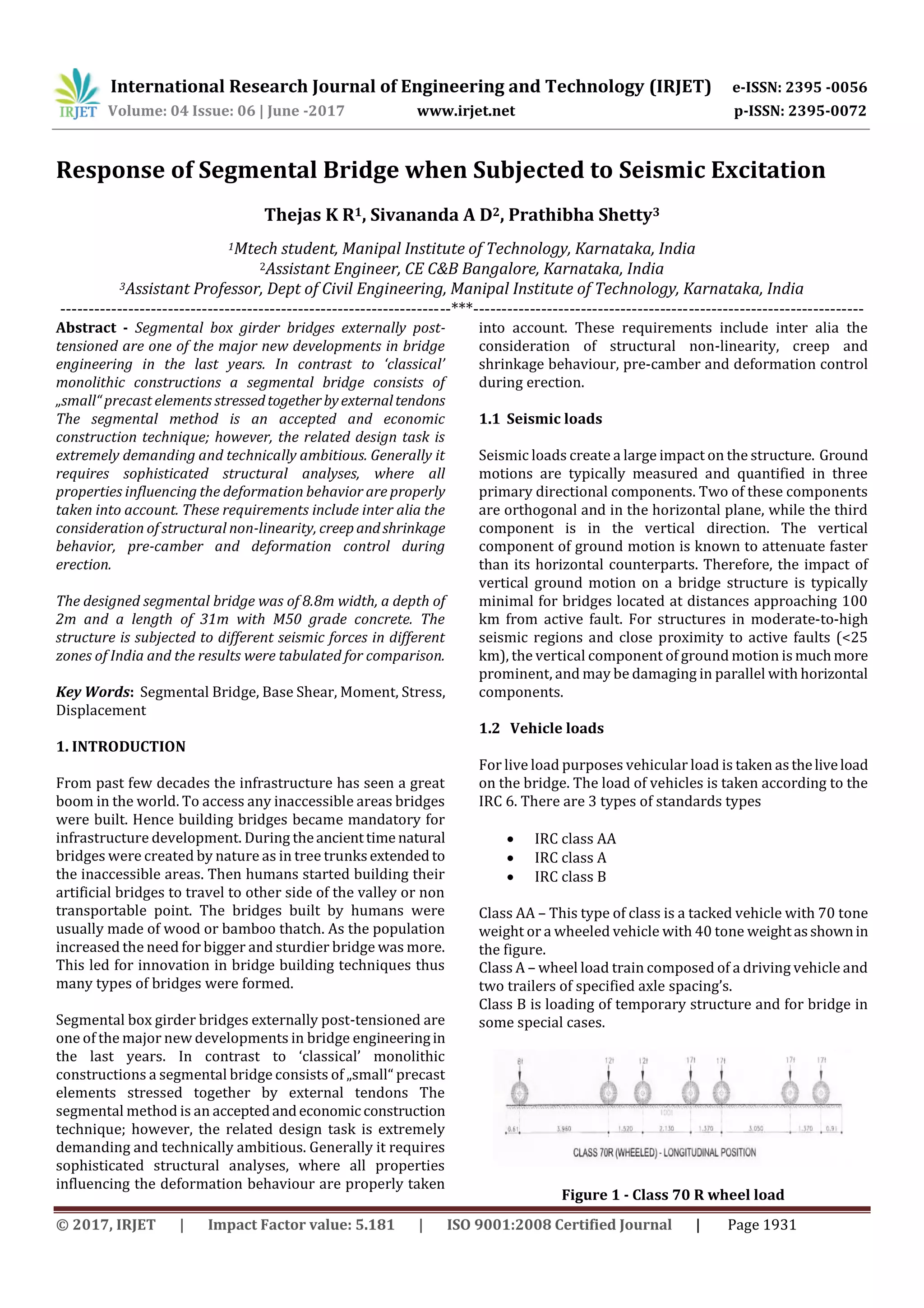Response of Segmental Bridge when Subjected to Seismic Excitation | PDF