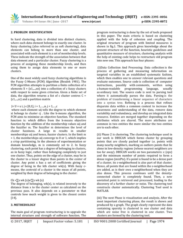 Density Based Clustering Approach for Solving the Software Component Restructuring | PDF ...