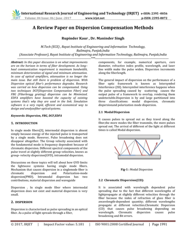 A Review Paper on Dispersion Compensation Methods | PDF