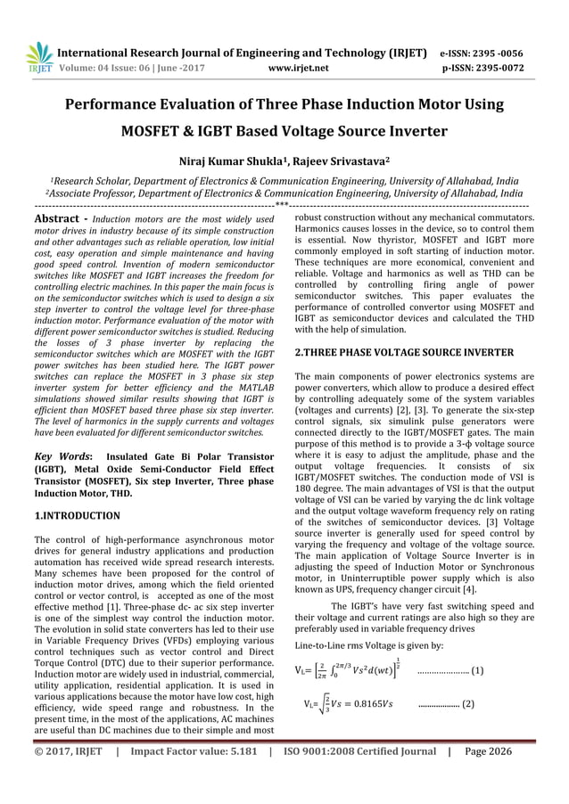 Performance Evaluation Of Three Phase Induction Motor Using Mosfet And Igbt Based Voltage Source