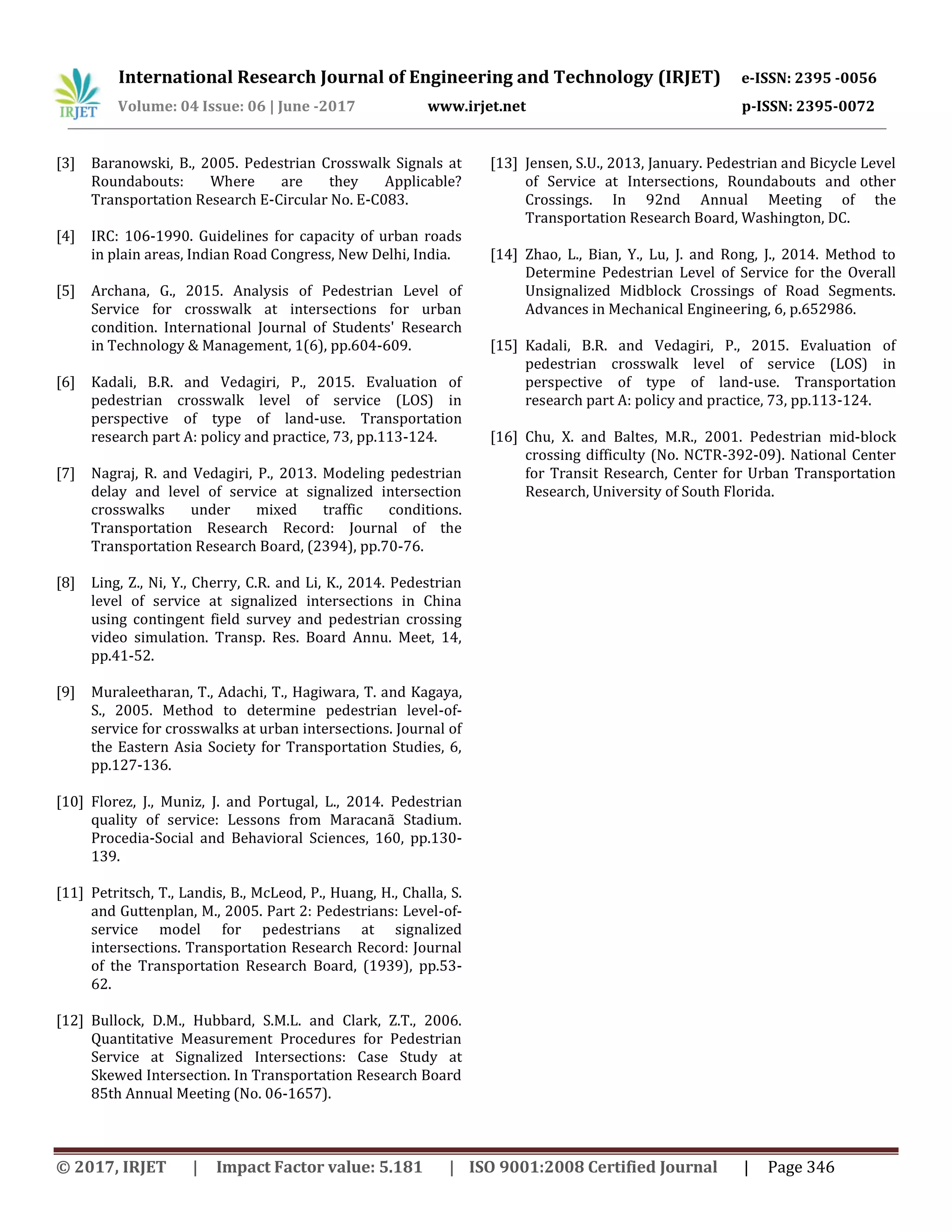 Identification of Factors Affecting Pedestrian Level of Service of ...