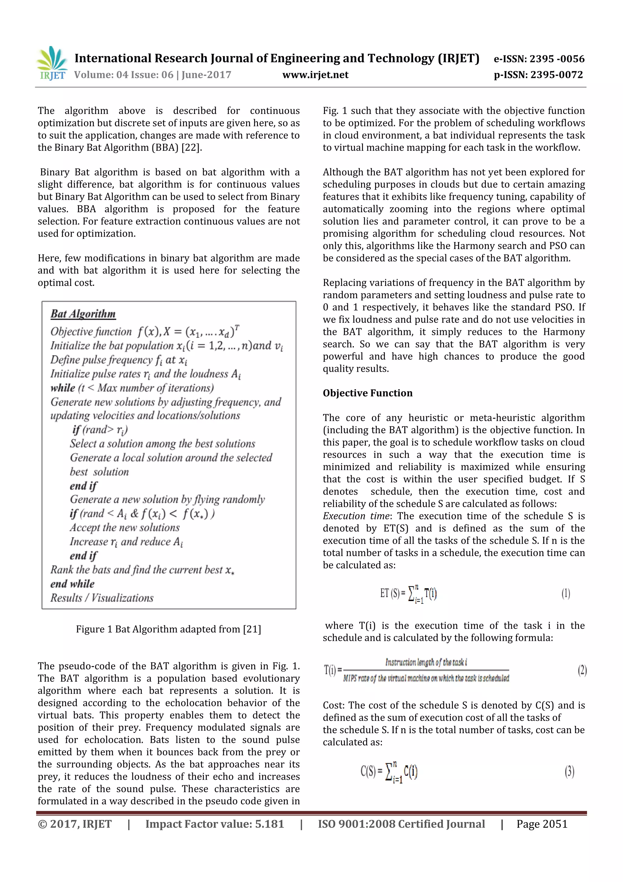Time And Reliability Optimization Bat Algorithm For Scheduling Workflow In Cloud Pdf