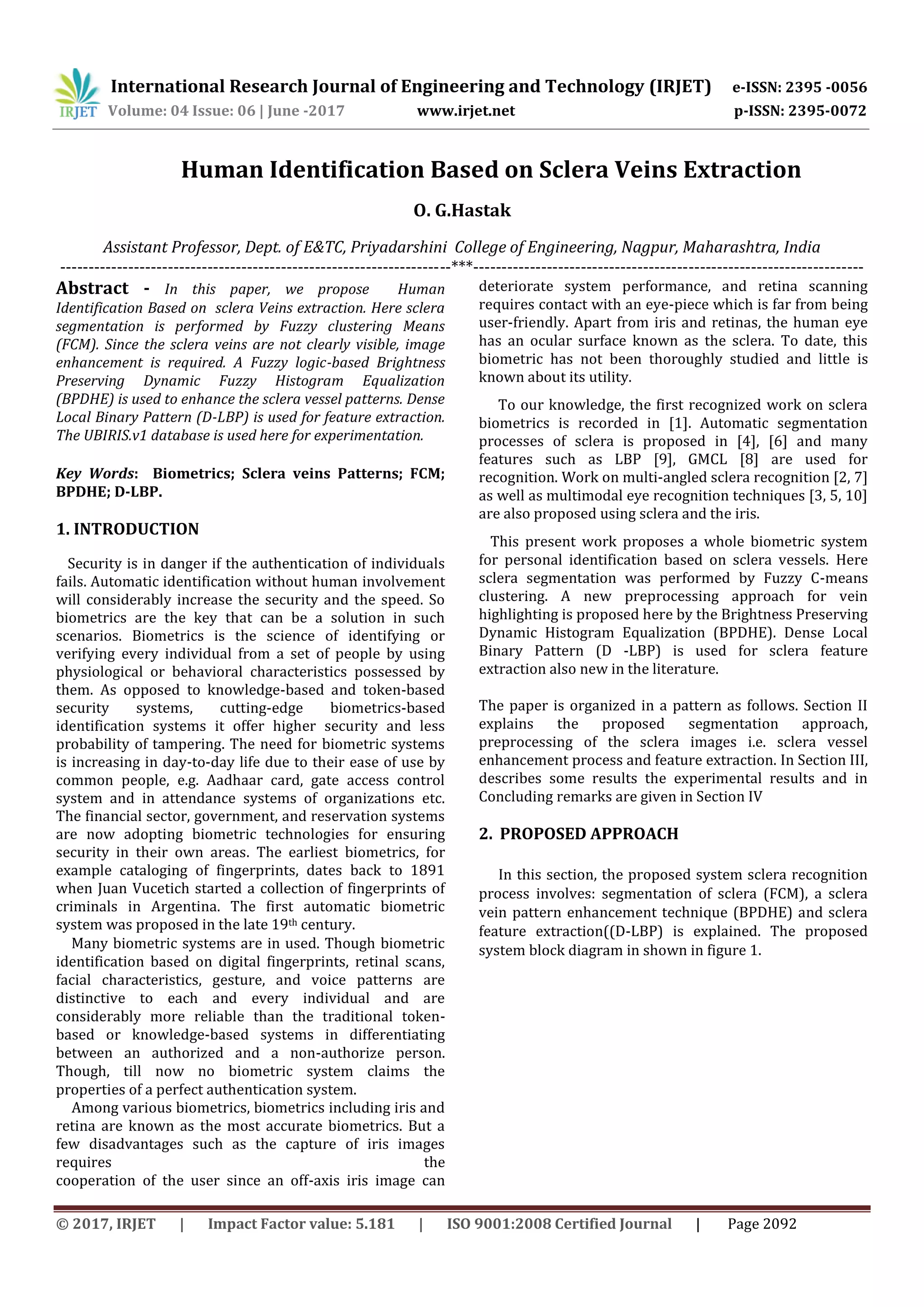 Human Identification Based on Sclera Veins Extraction | PDF