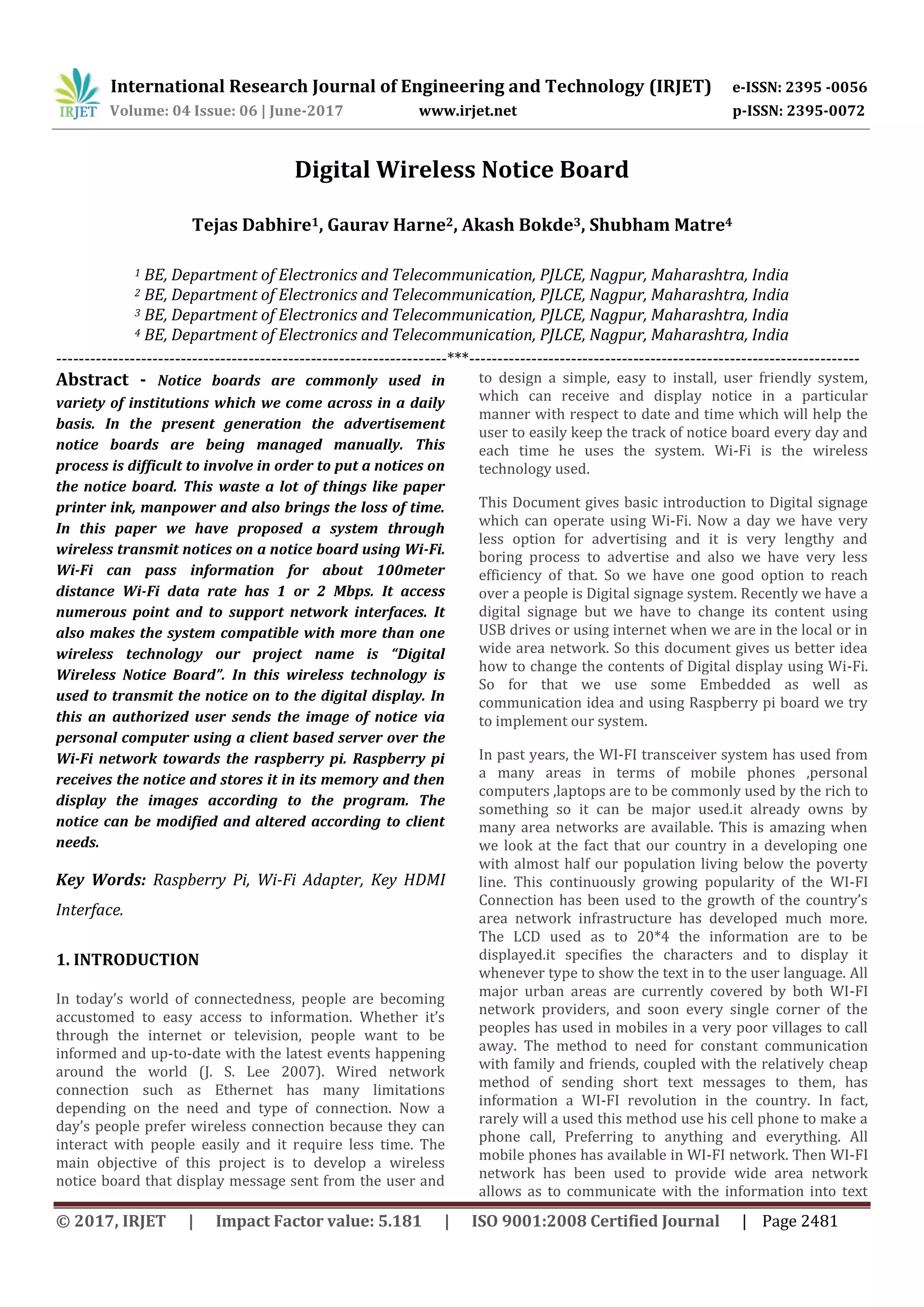 Digital Wireless Notice Board | PDF