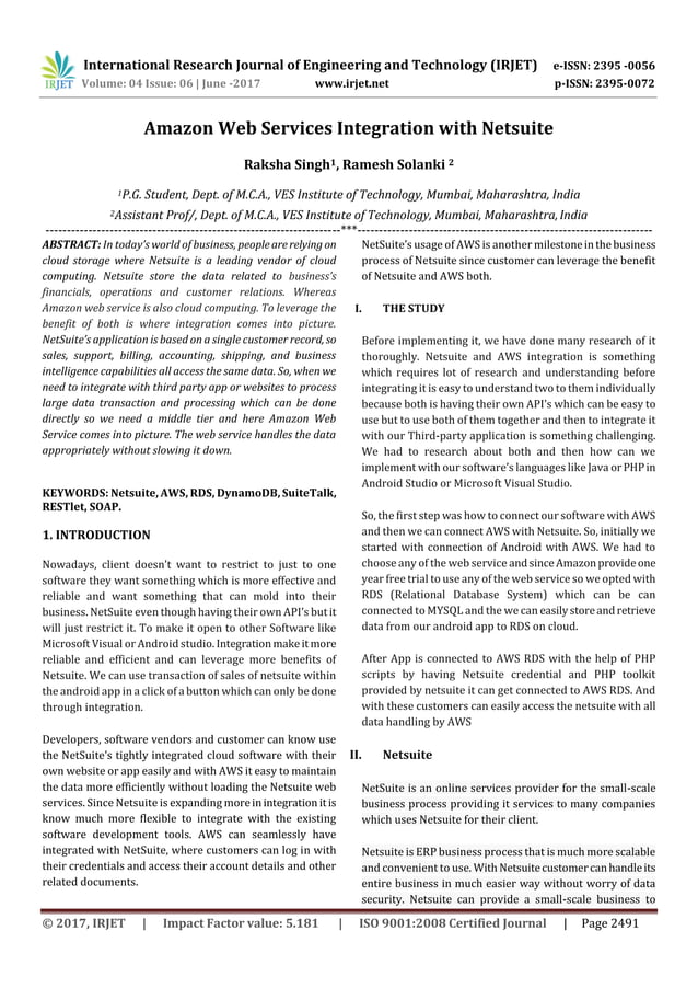 Amazon Web Services Integration with Netsuite | PDF