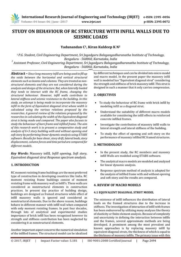 Study on Behaviour of Rc Structure with Infill Walls Due to Seismic Loads | PDF