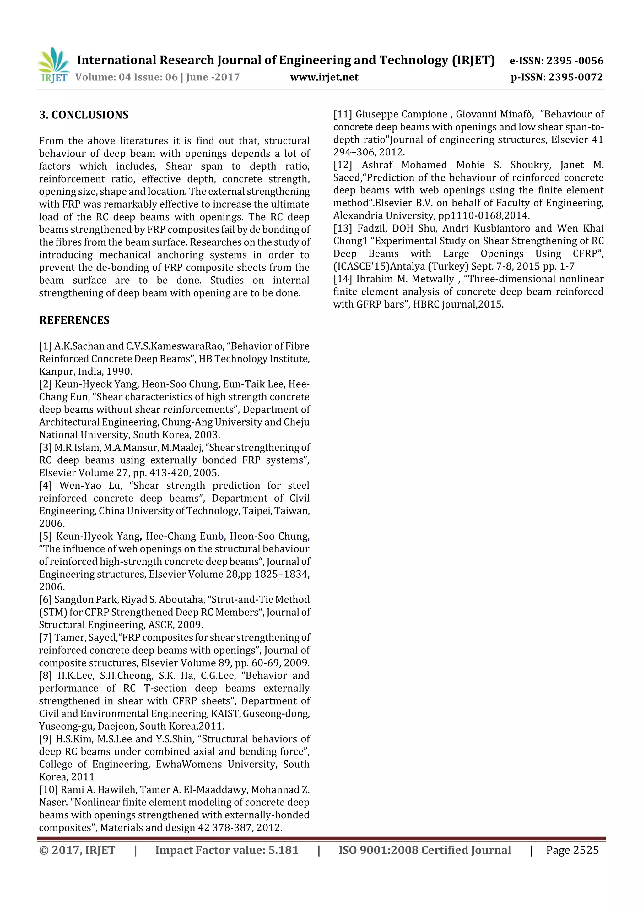Review on Shear Strengthening of Rc Deep Beams with Openings | PDF
