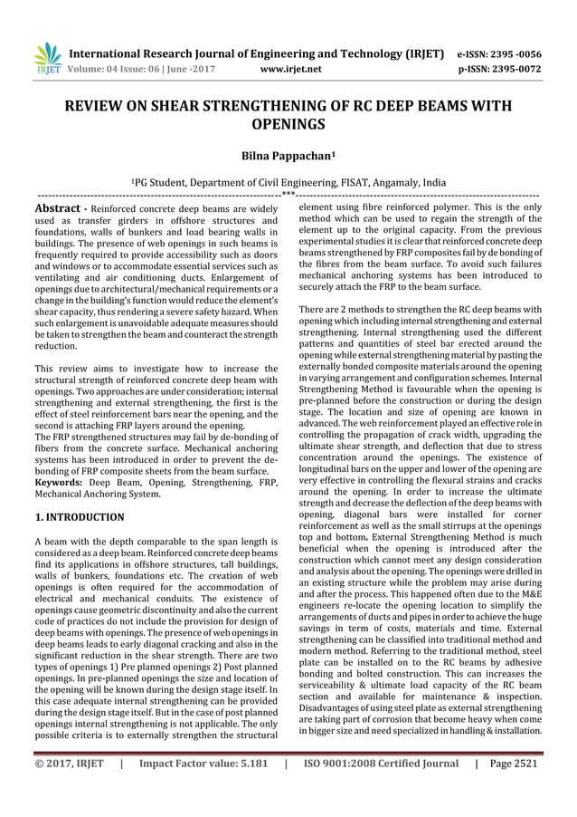 Review on Shear Strengthening of Rc Deep Beams with Openings | PDF