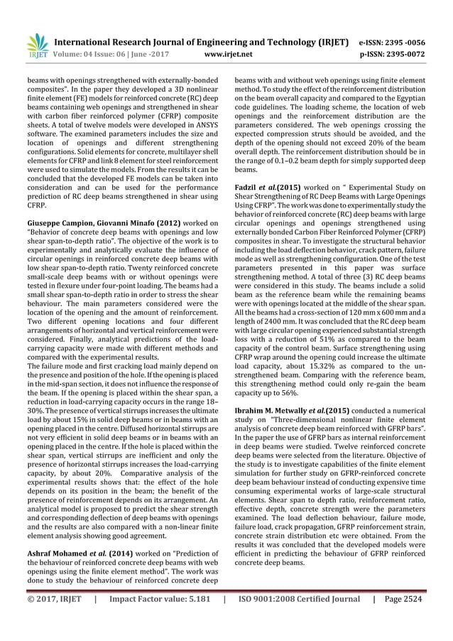 Review on Shear Strengthening of Rc Deep Beams with Openings | PDF