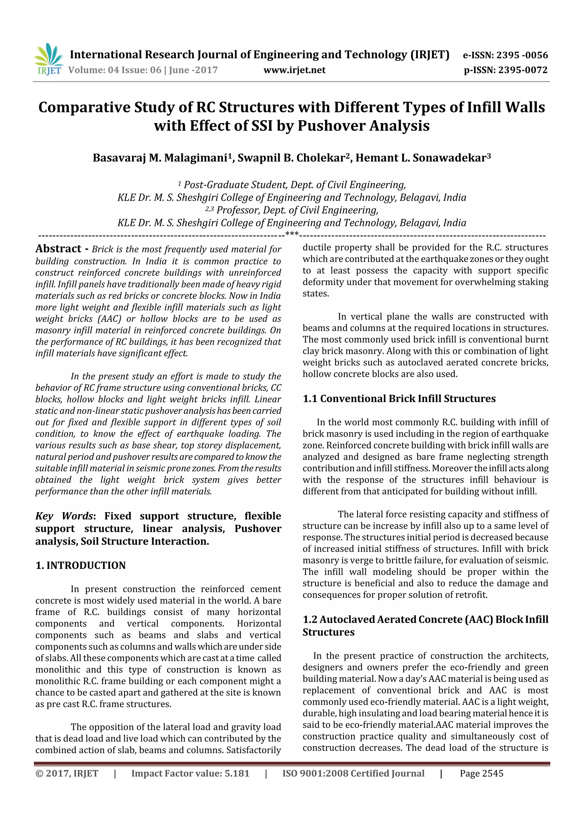 Comparative Study of RC Structures with Different Types of Infill Walls with Effect of SSI by ...