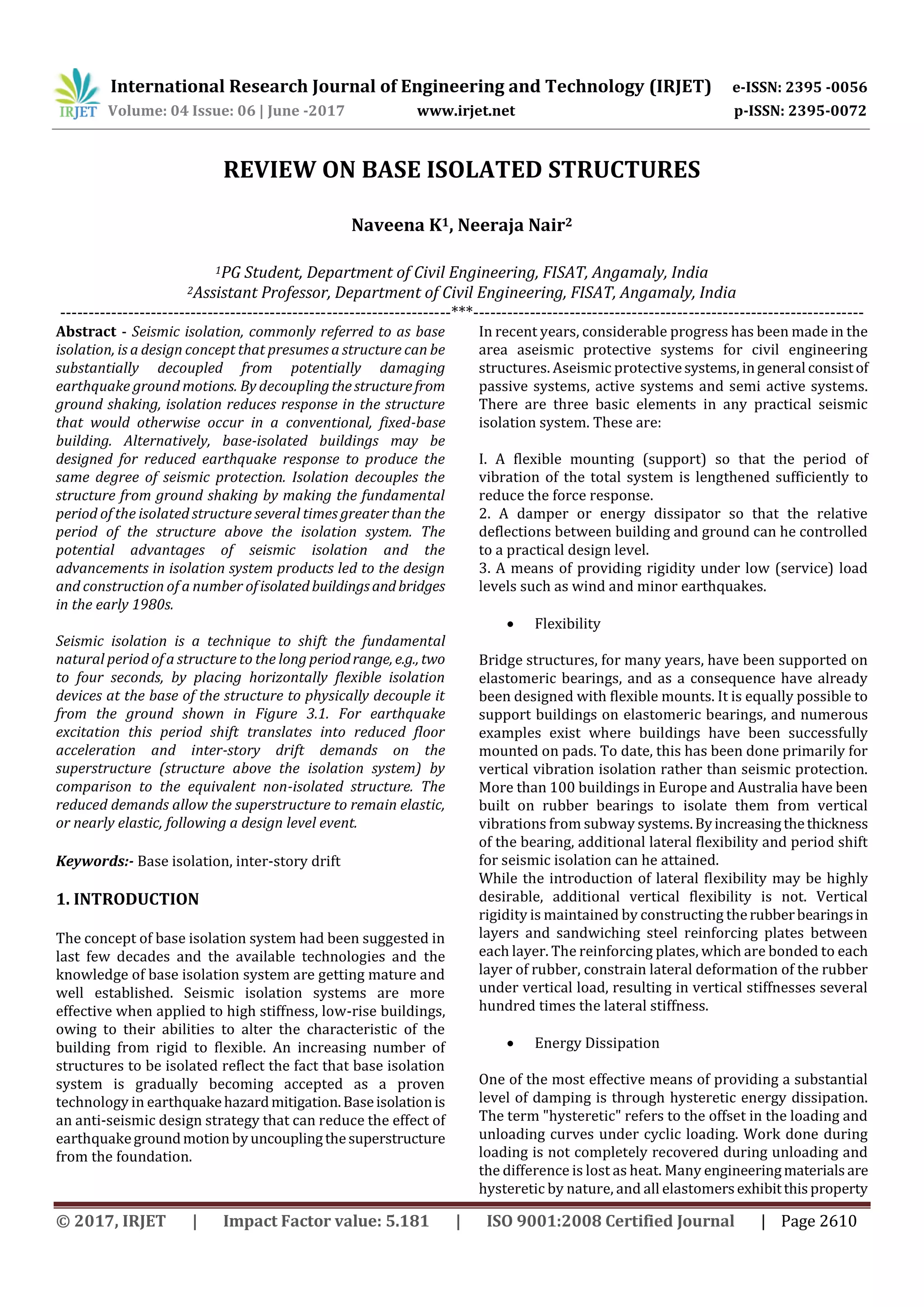 Review on Base Isolated Structures | PDF | Civil Engineering Industry | Industries