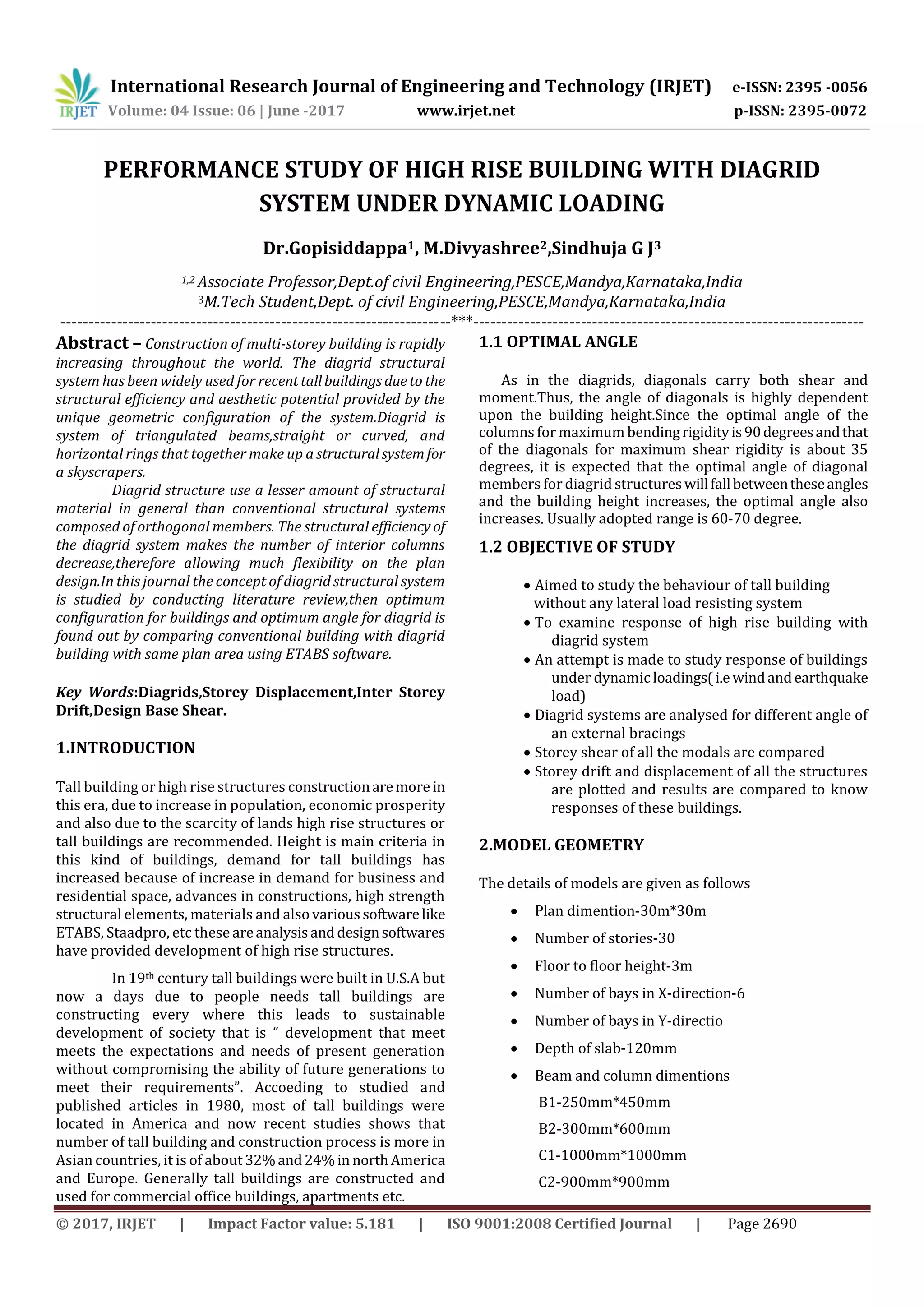 Performance Study of High Rise Building with Diagrid System Under Dynamic Loading | PDF