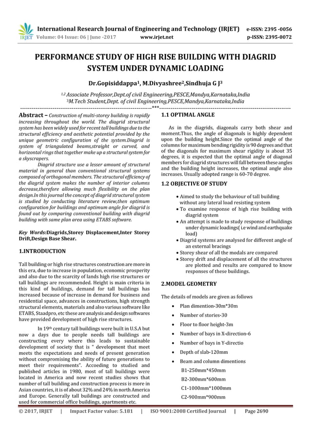 Performance Study of High Rise Building with Diagrid System Under Dynamic Loading | PDF