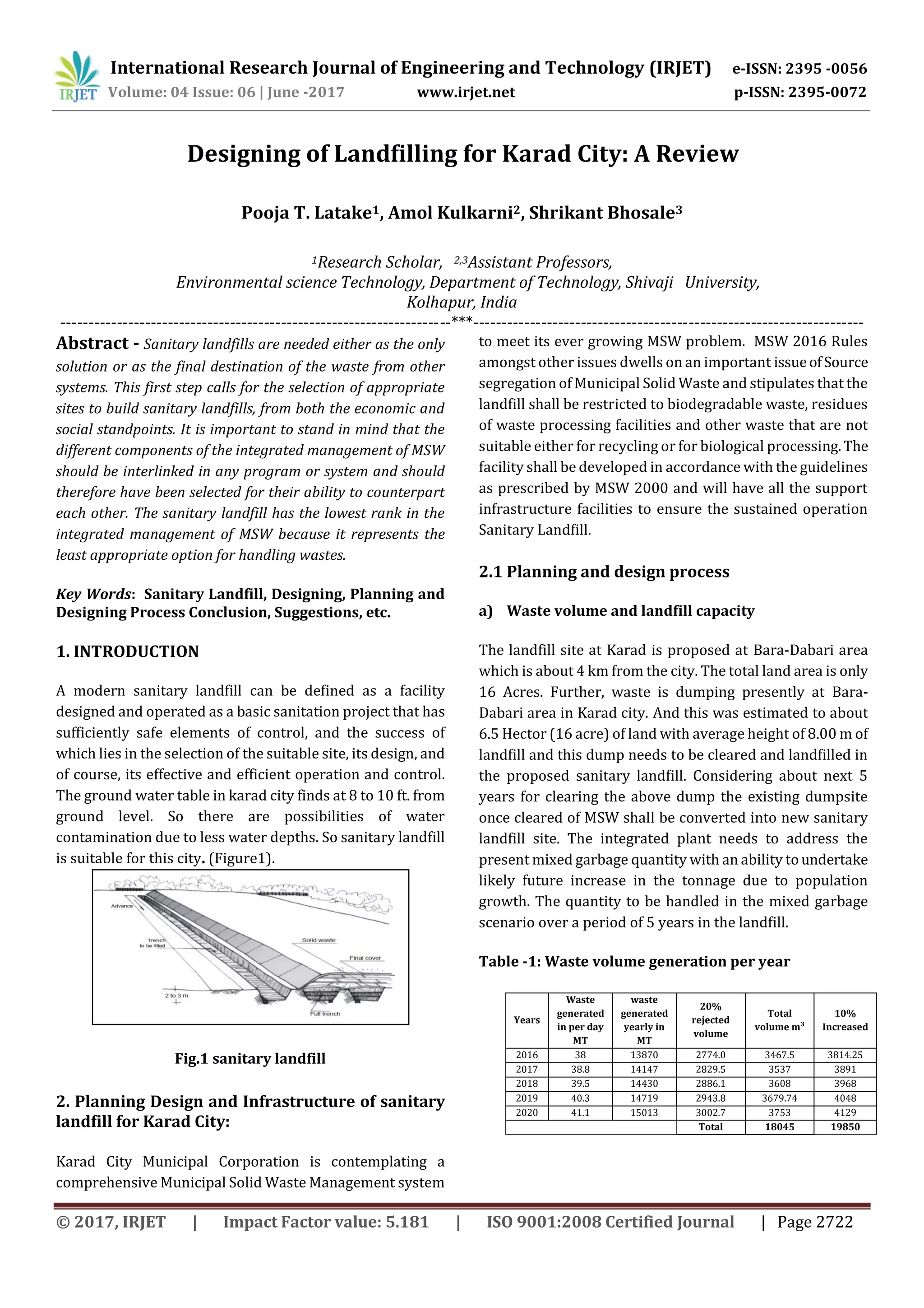 Designing of Landfilling for Karad City: A Review | PDF