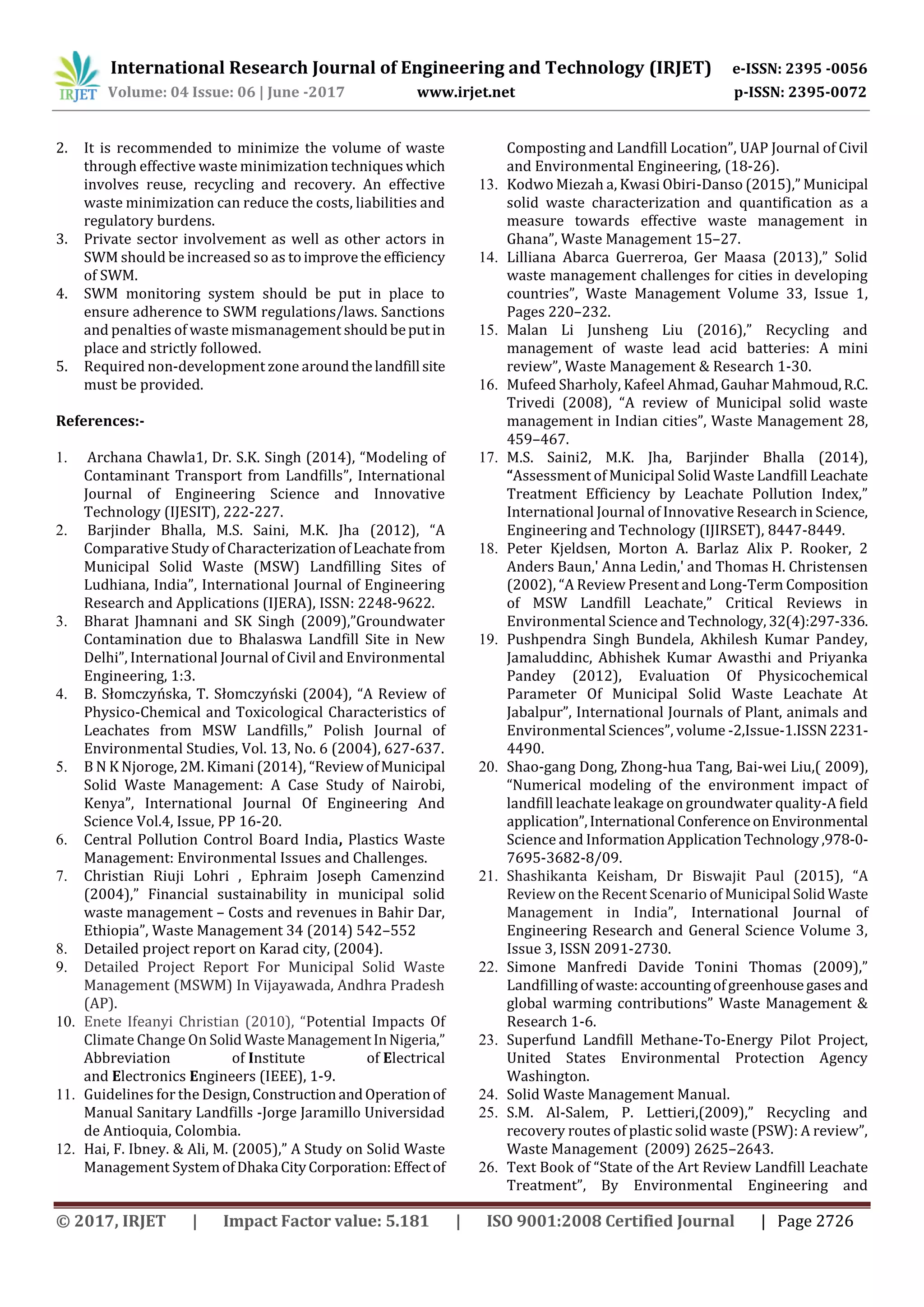 Designing of Landfilling for Karad City: A Review | PDF