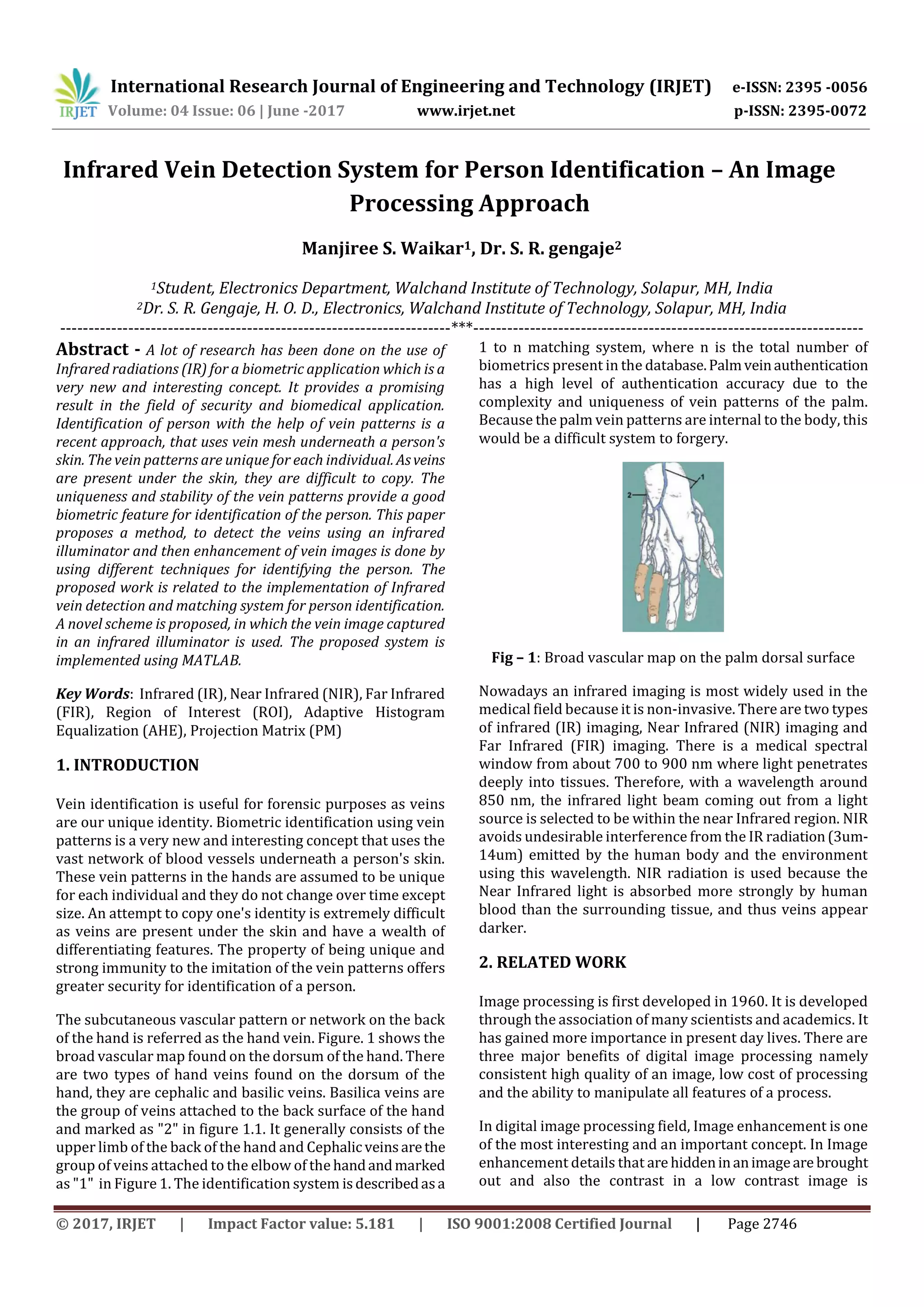 Infrared Vein Detection System For Person Identification – An Image ...