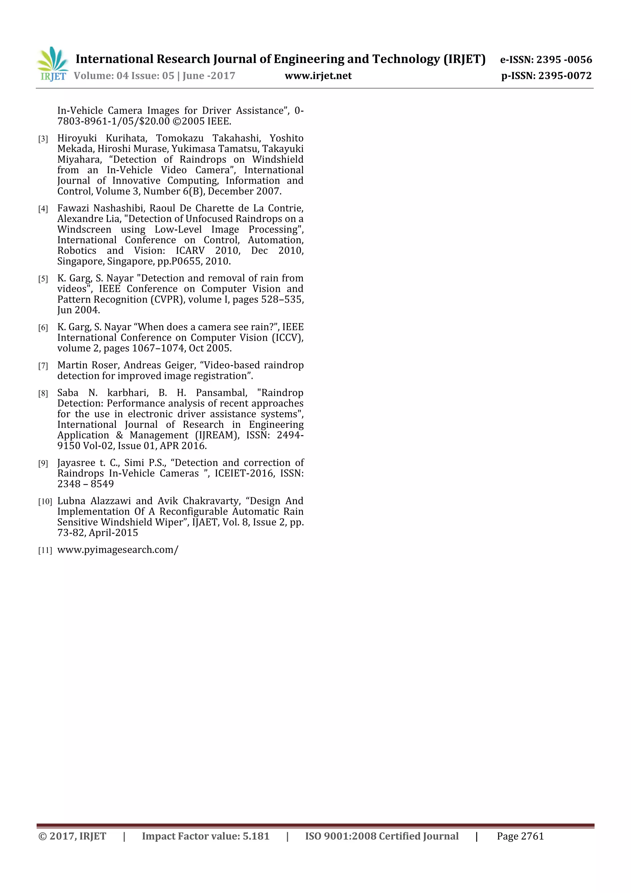 Development of Computer Vision based Windshield Wiper Control System ...