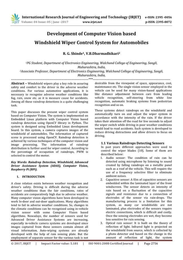 Development of Computer Vision based Windshield Wiper Control System ...