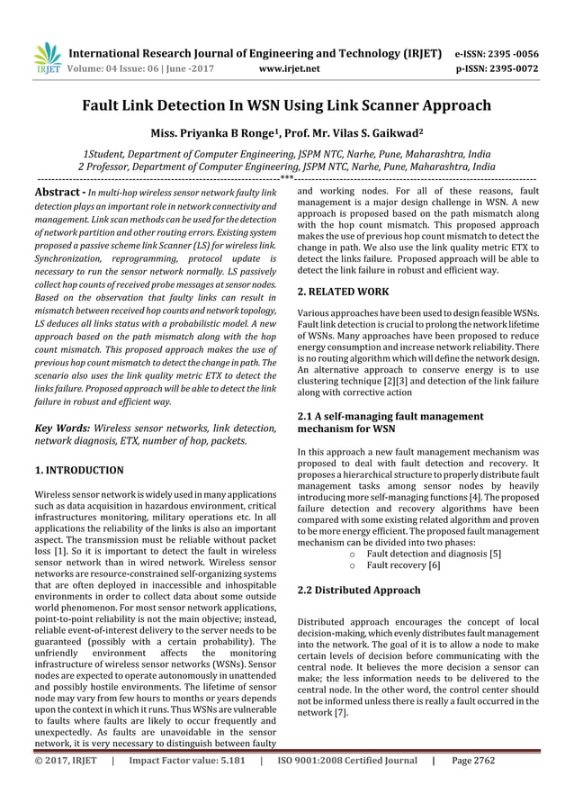 Fault Link Detection in WSN using Link Scanner Approach | PDF