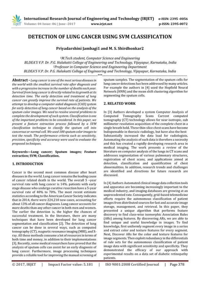 Detection Of Lung Cancer Using Svm Classification Pdf